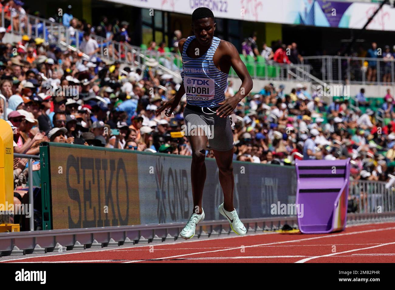 Bayapo Ndori, of Botswana, wins a heat in the men's 400-meter run at ...