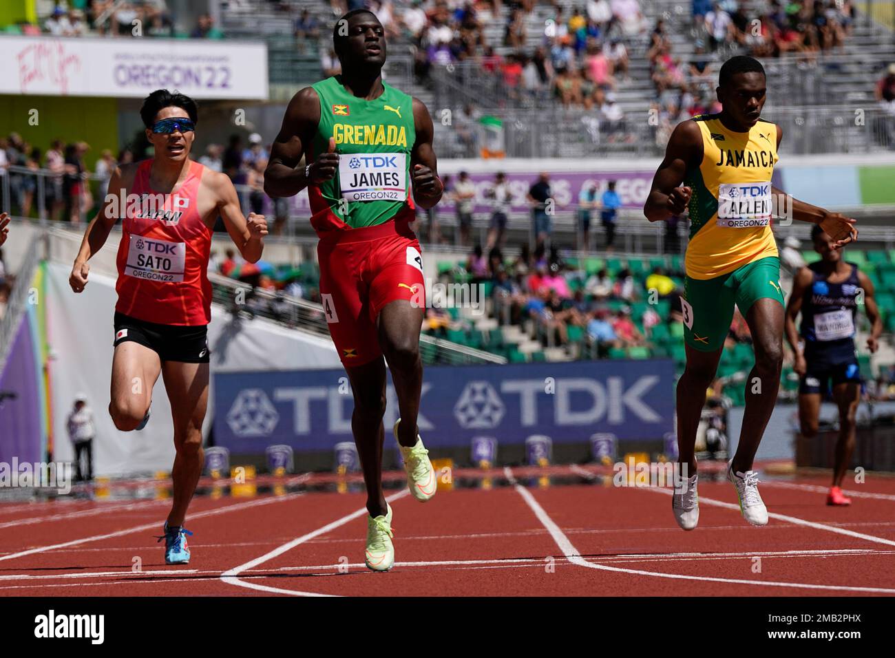 Fuga Sato, of Japan, runs a heat in the men's 400-meter run at the ...