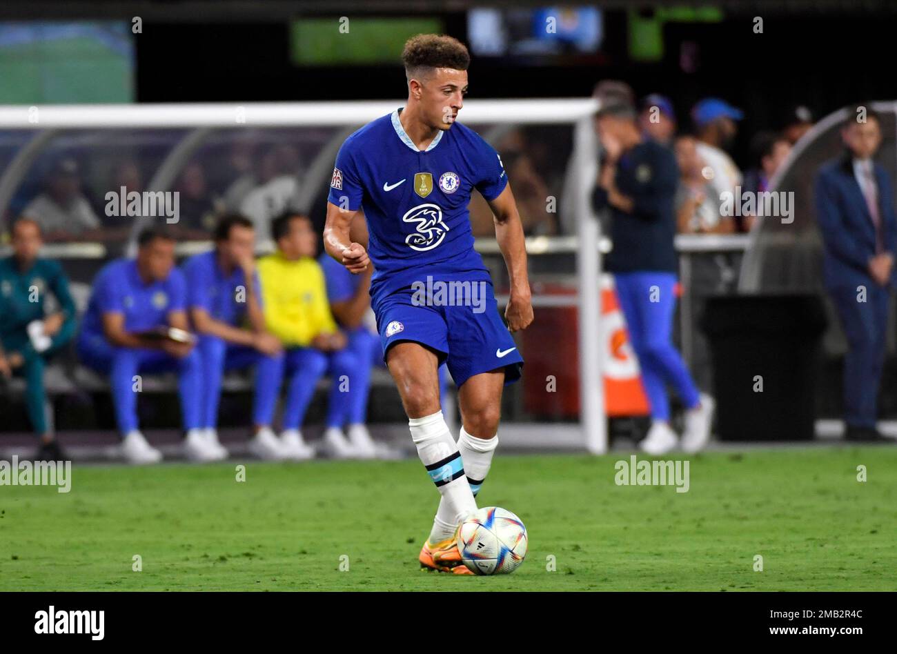 Chelsea defenseman Ethan Ampadu runs with the ball against Club América ...