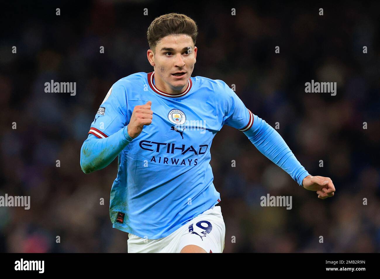 Julian Alvarez #19 of Manchester City during the Premier League match ...