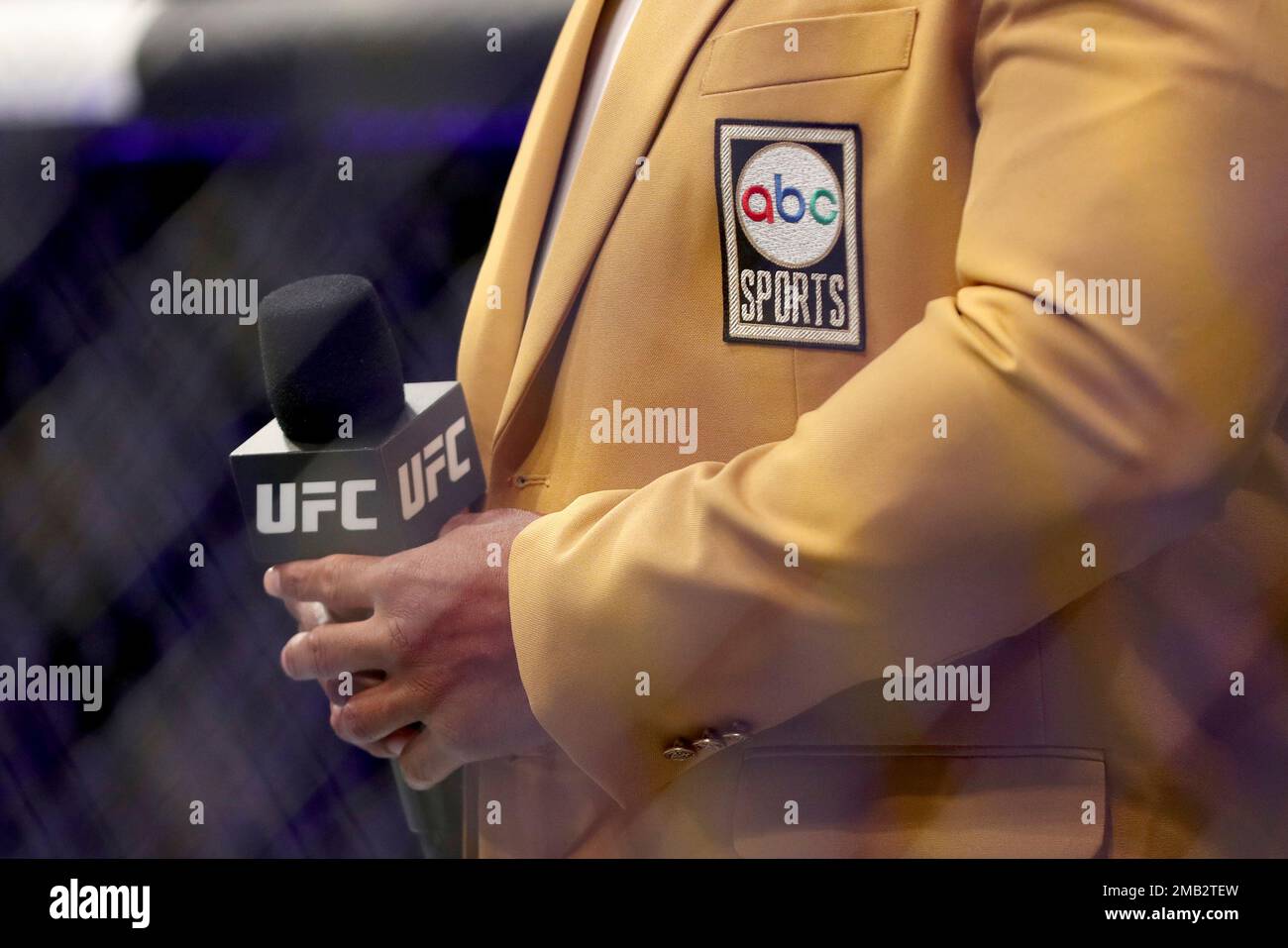 An ABC Sports logo and UFC logo on a microphone are seen at UFC on ABC ...