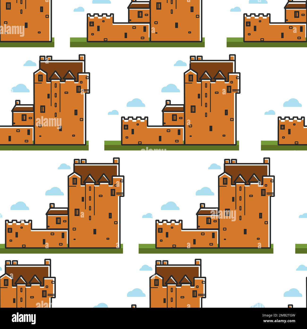 Scotland castle ancient architecture seamless pattern landmark Stock ...