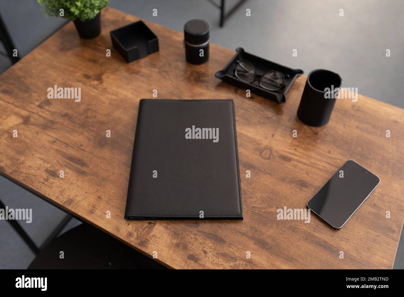 leather folder for documents on the office table in the office Stock ...