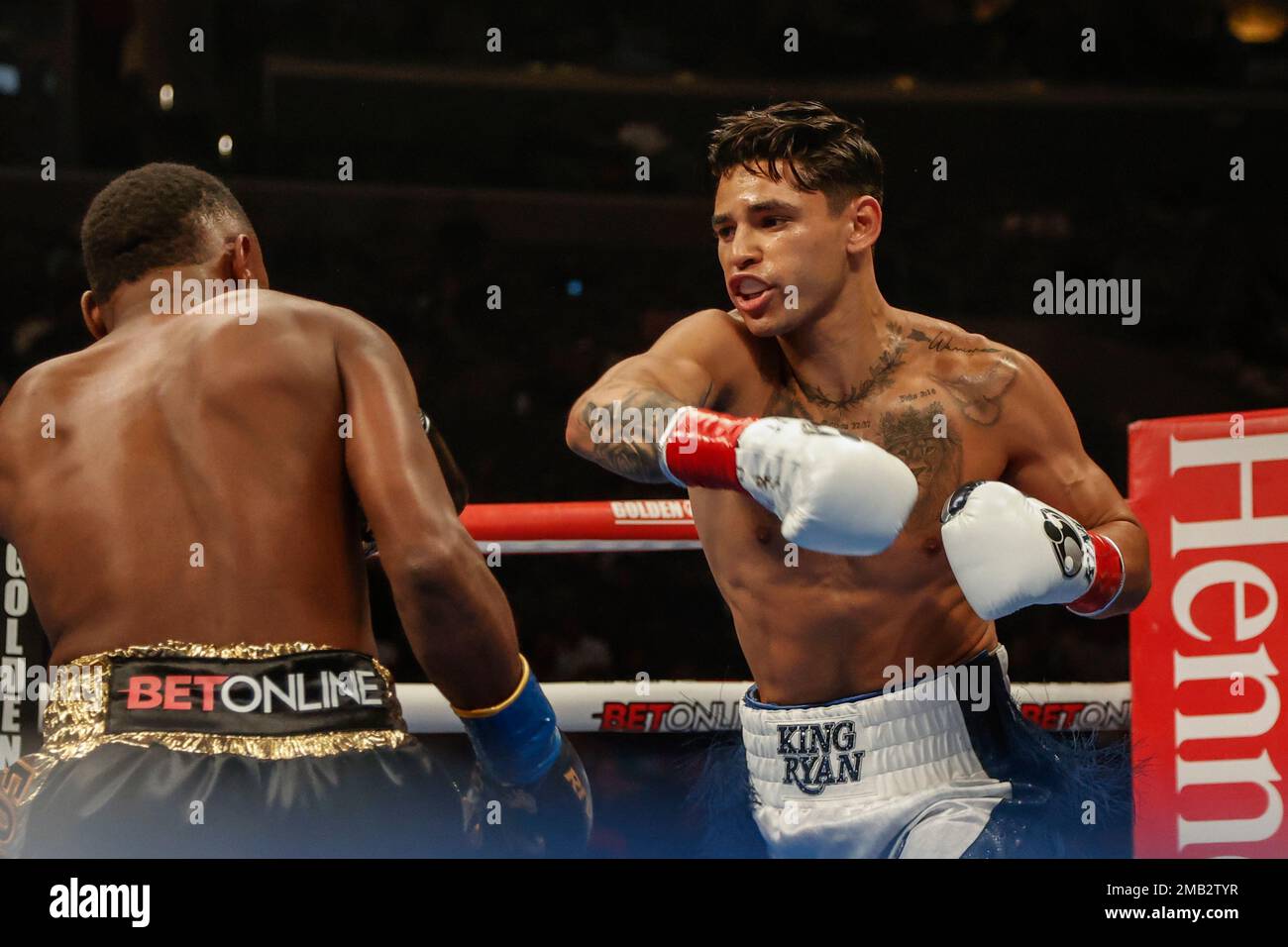 Ryan Garcia, right, and Javier Fortuna exchange punches during a ...