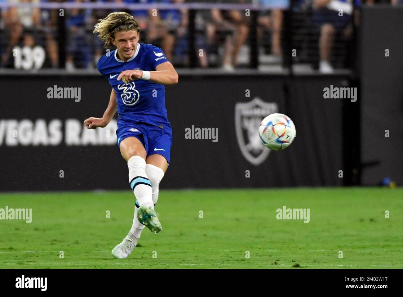 Chelsea's Conner Gallagher kicks the ball against Club América during ...