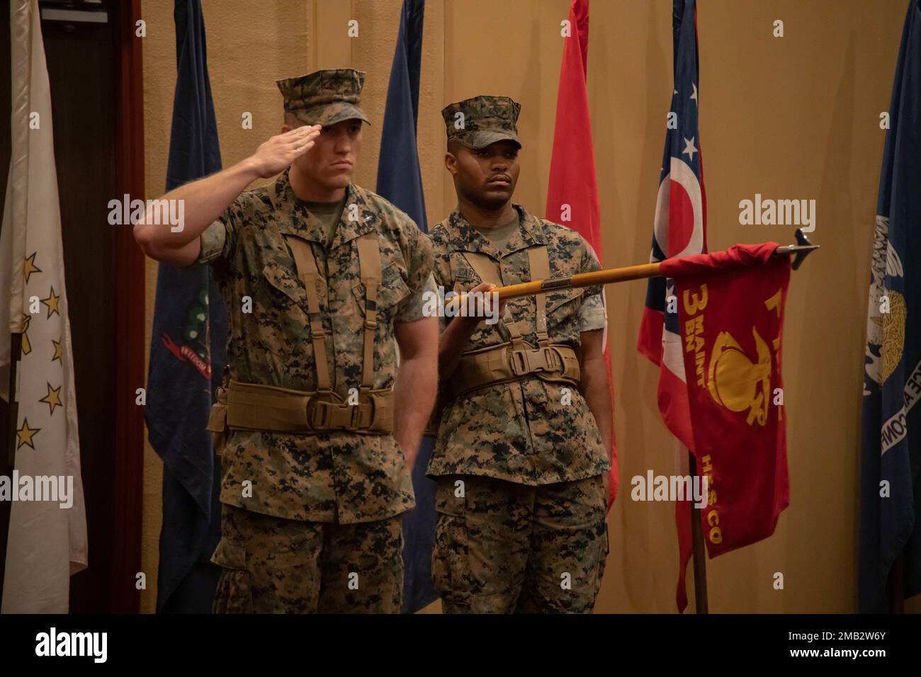 U.S. Marines conduct a change of command ceremony on Camp Kinser ...