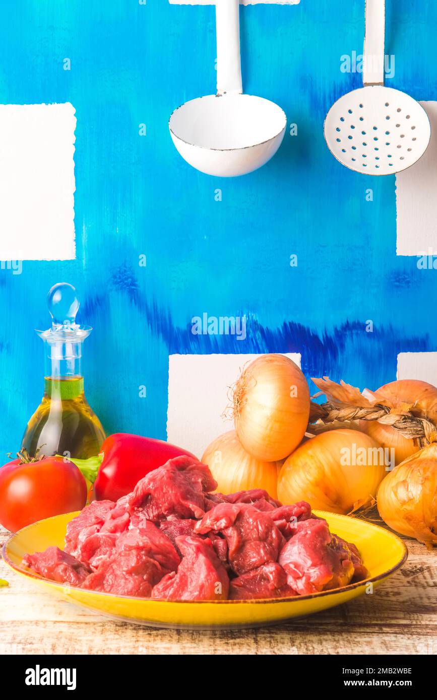Raw ingredients for beef stew, extra quality organic food, still life ...