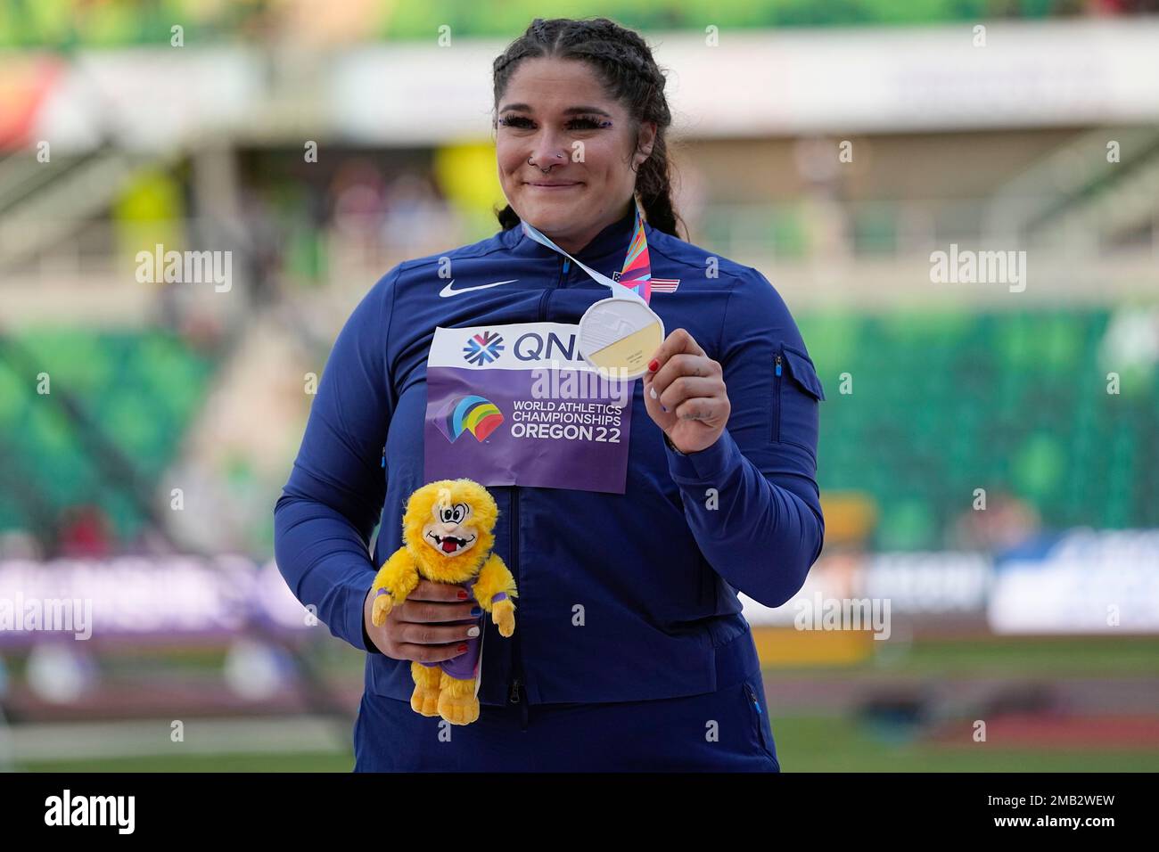 Gold medalist Chase Ealey, of the United States celebrates after a ...