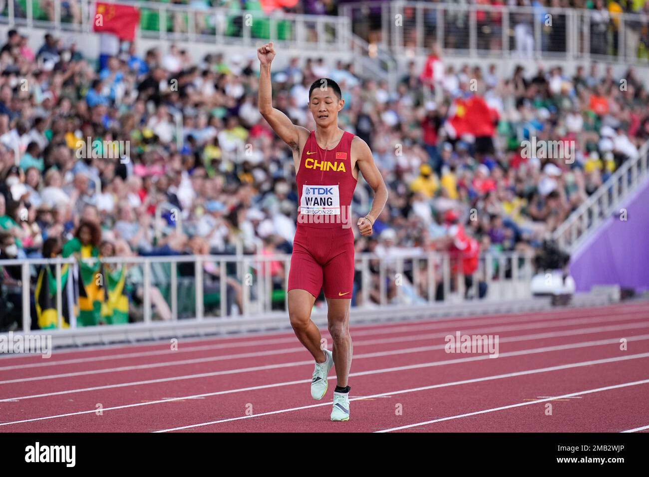 Wang Jianan, of China, celebrates his Gold medal after the men's long ...