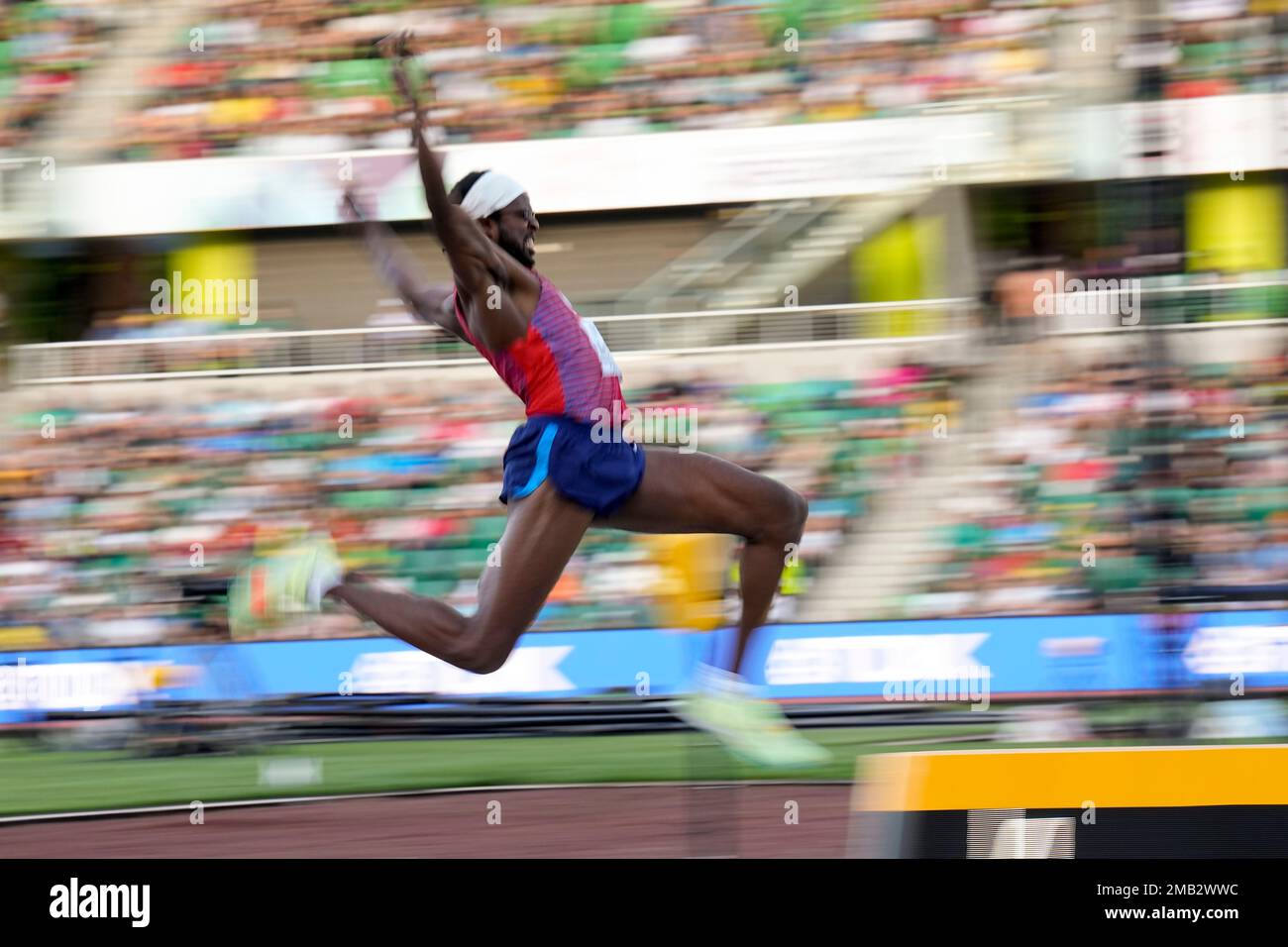 Steffin Mccarter, of the United States, competes during the men's long ...