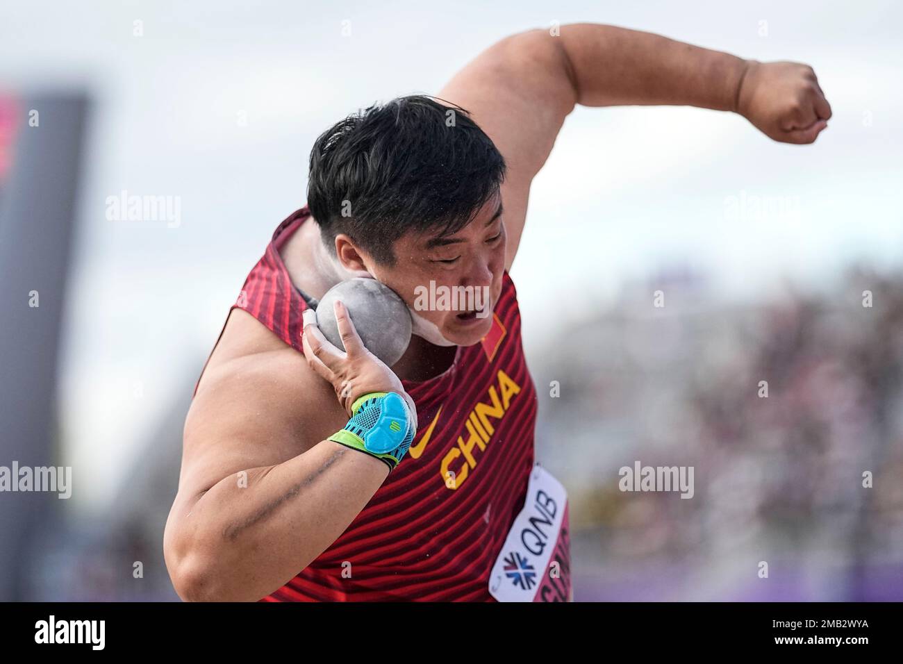 Lijiao Gong, of China, competes during the women's shot put final at ...
