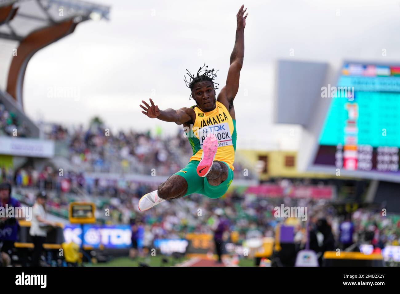 Wayne Pinnock, of Jamaica, competes during the men's long jump final at ...