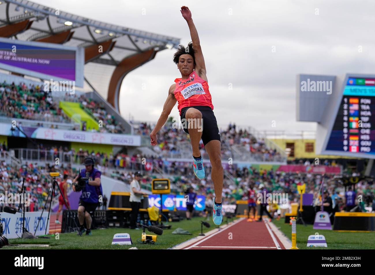 Yuki Hashioka, of Japan, competes during the men's long jump final at ...
