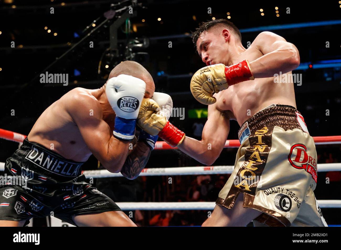 David Jimenez, left, and Ricardo Sandoval fight during a 12 Rounds WBA ...