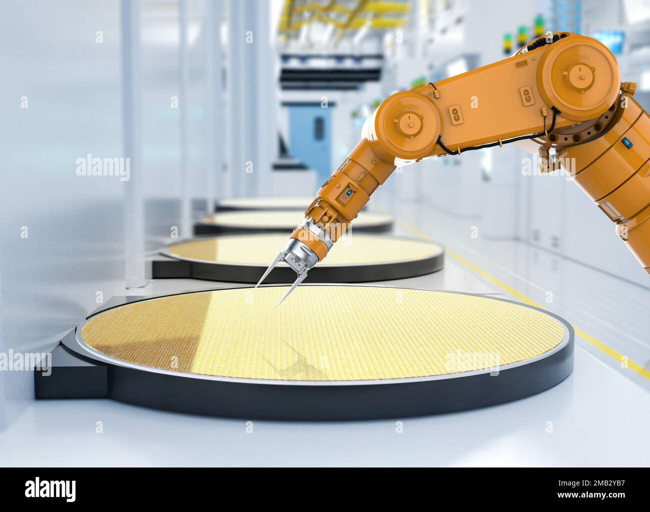Semiconductor manufacturing with 3d rendering robotic arms with silicon wafers Stock Photo - Alamy