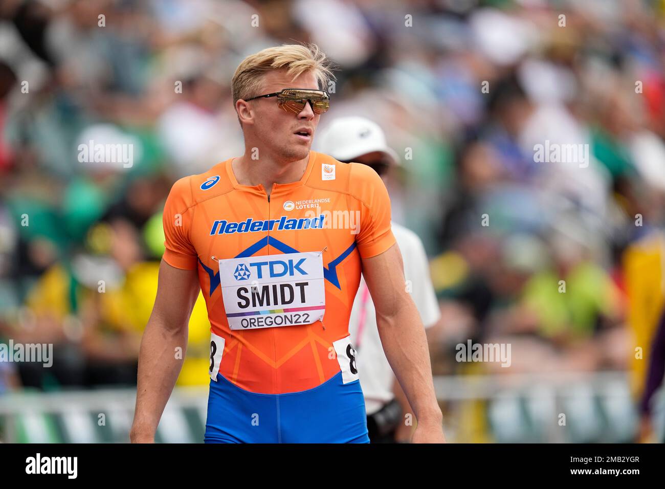 Nick Smidt, of the Netherlands, reacts after a heat in the mens 400 ...