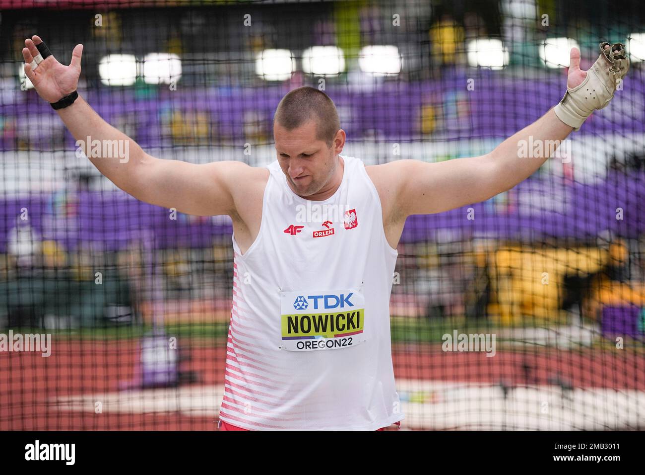 Wojciech Nowicki, of Poland, competes during the men's hammer throw ...