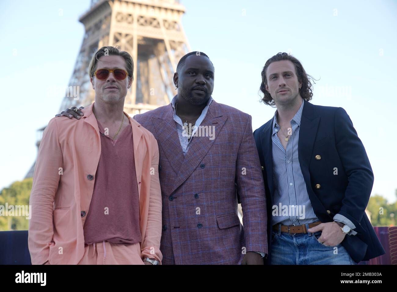 Actor Brad Pitt, left, Brian Tyree Henry, center, and Aaron Taylor ...