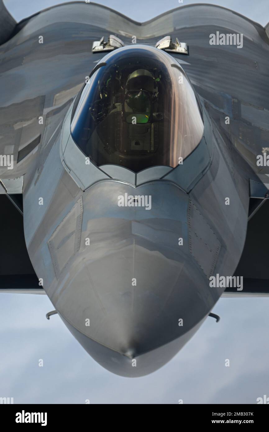 A U.S. Air Force F-22 Raptor, deployed to Kadena Air Base, Japan ...