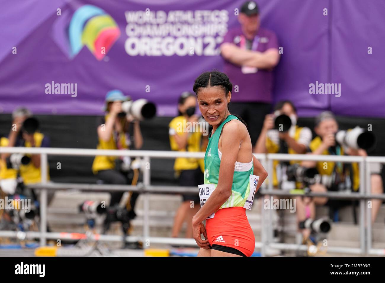 Letesenbet Gidey, of Ethiopia, reacts after winning the women's 10000 ...