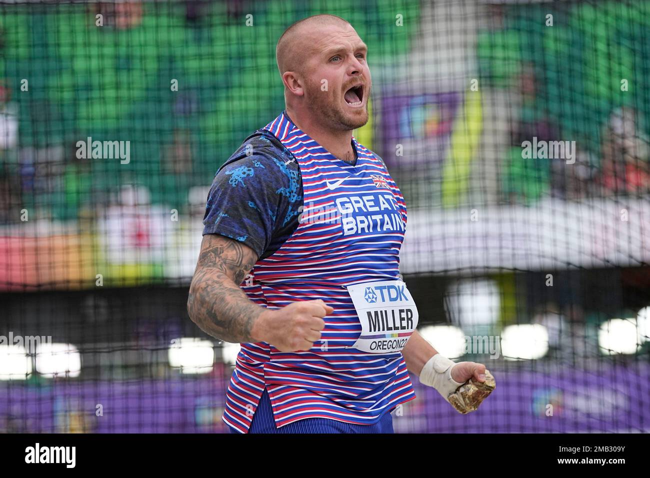 Nick Miller, of Britain, competes during the men's hammer throw final ...