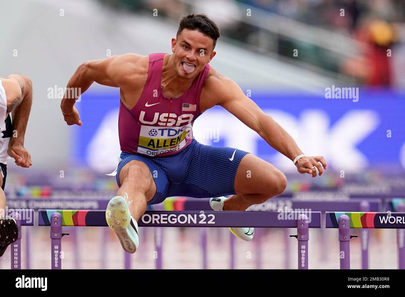 Devon Allen, of the United States, wins a heat in the mens 110-meter ...