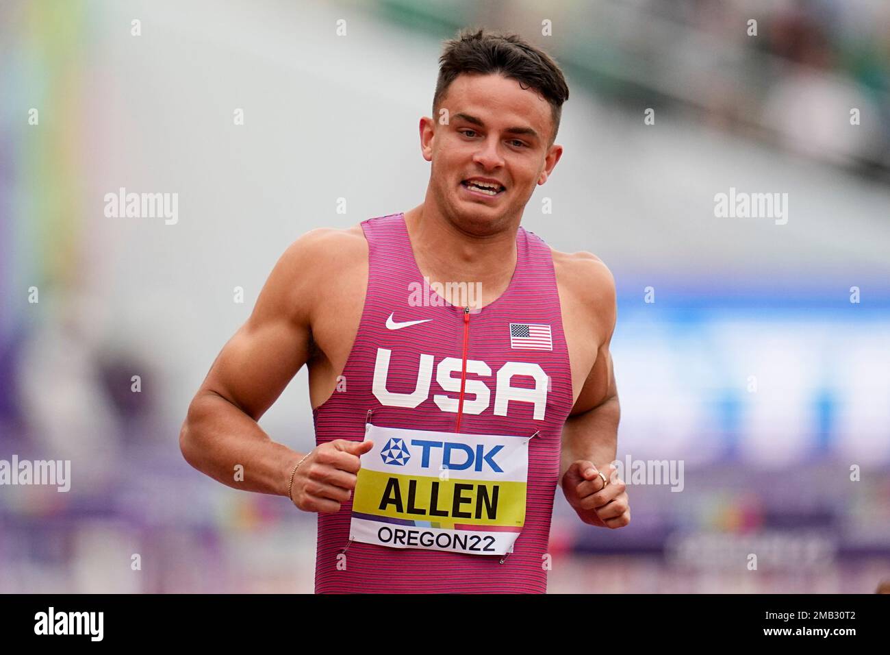Devon Allen, of the United States, wins a heat in the mens 110-meter ...