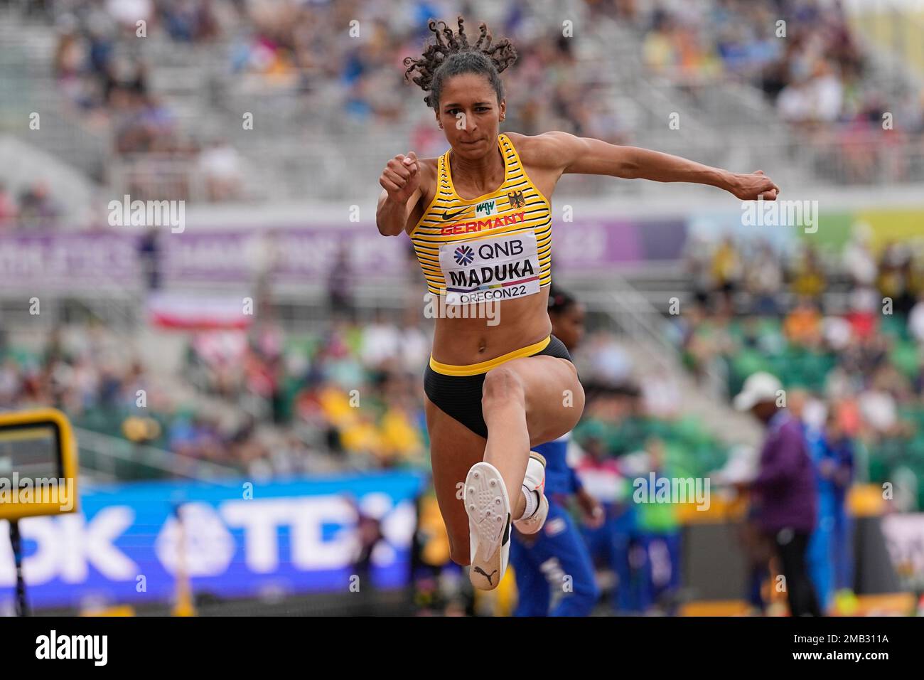 Jessie Maduka, of Germany, competes during qualifying for the women's ...