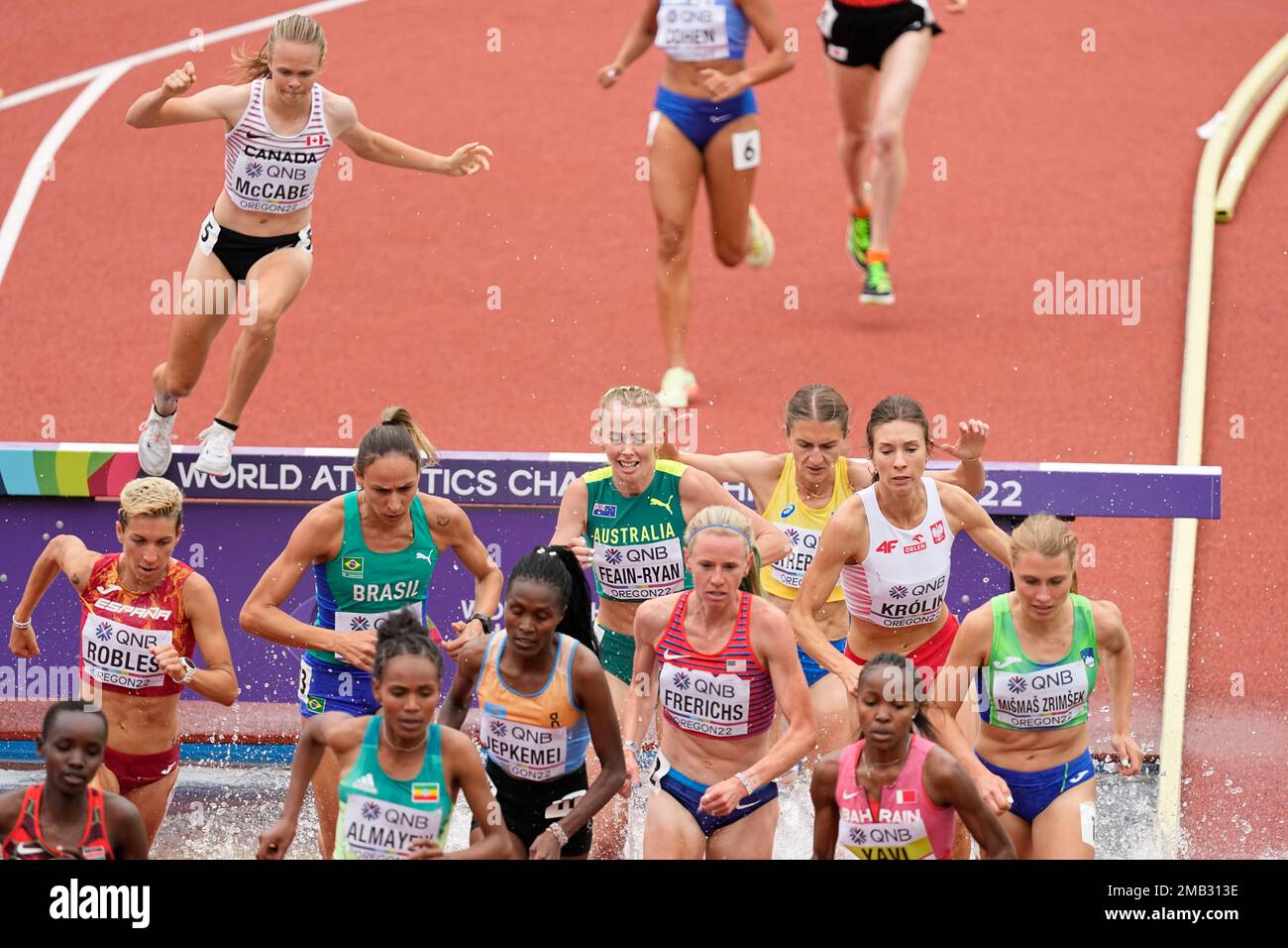 Ceili Mccabe, of Canada, competes during a heat in the women's 3000 ...