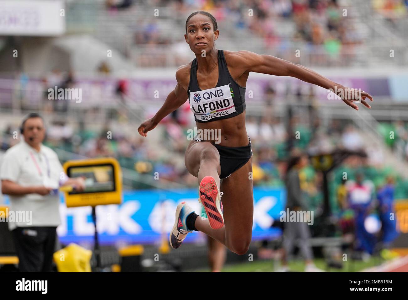 Thea Lafond, of Dominica, competes during qualifying for the women's ...