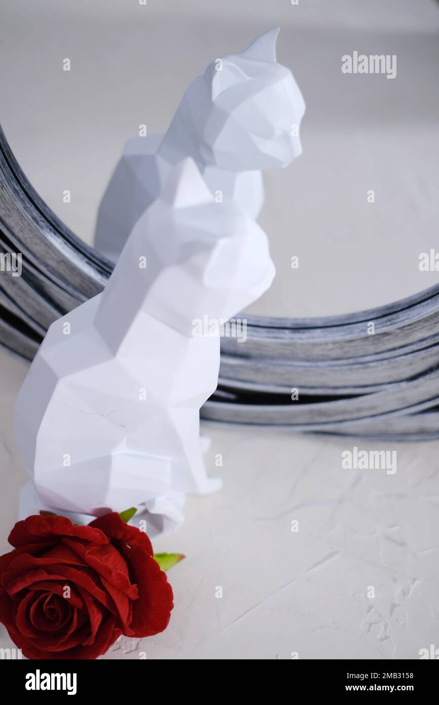 Cat sculpture statue origami geometric figurine for interior decor ...