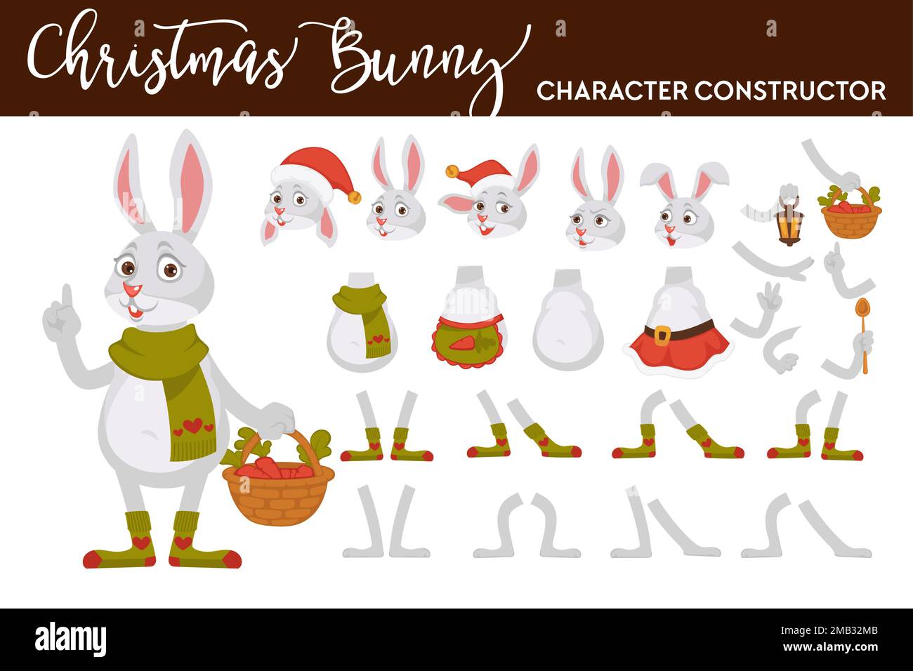 Bunny Christmas character isolated body parts and accessory Stock ...