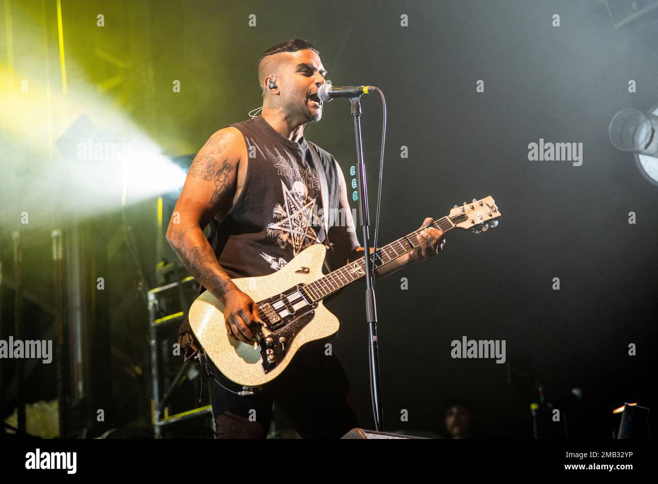 Dave Baksh of Sum 41 performs during the Festival d'été de Québec on ...