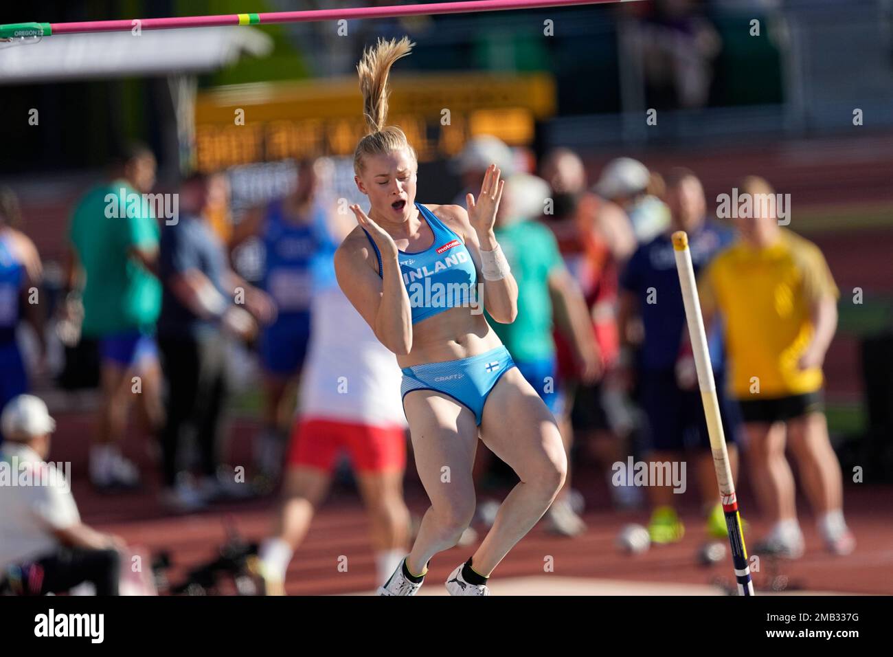 Wilma Murto, of Finland, competes in the pole vault at the World ...
