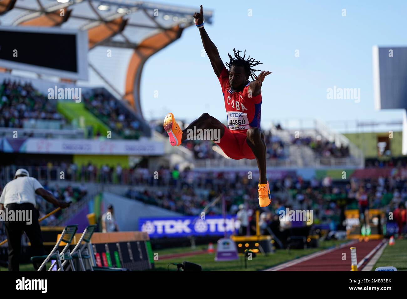 Maykel Masso, of Cuba, competes during qualifying for the men's long ...