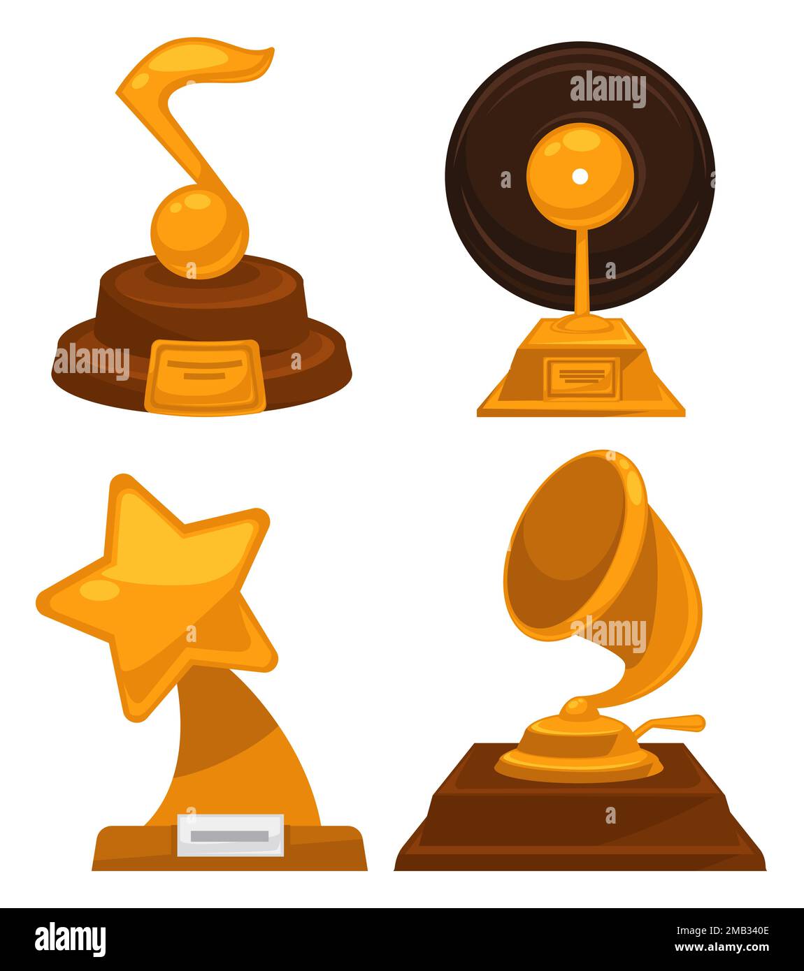 Music awards note and vinyl disc star and gramophone shape Stock Vector ...