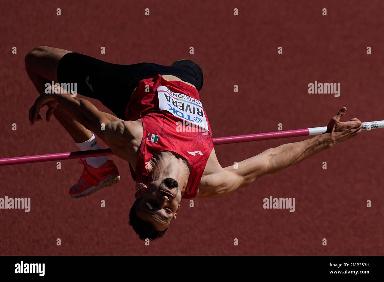 Edgar Rivera, of Mexico, competes in the high jump at the World ...