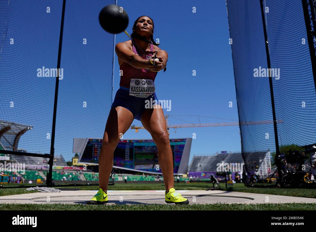 Janee' Kassanavoid, of the United States, competes during qualifying ...