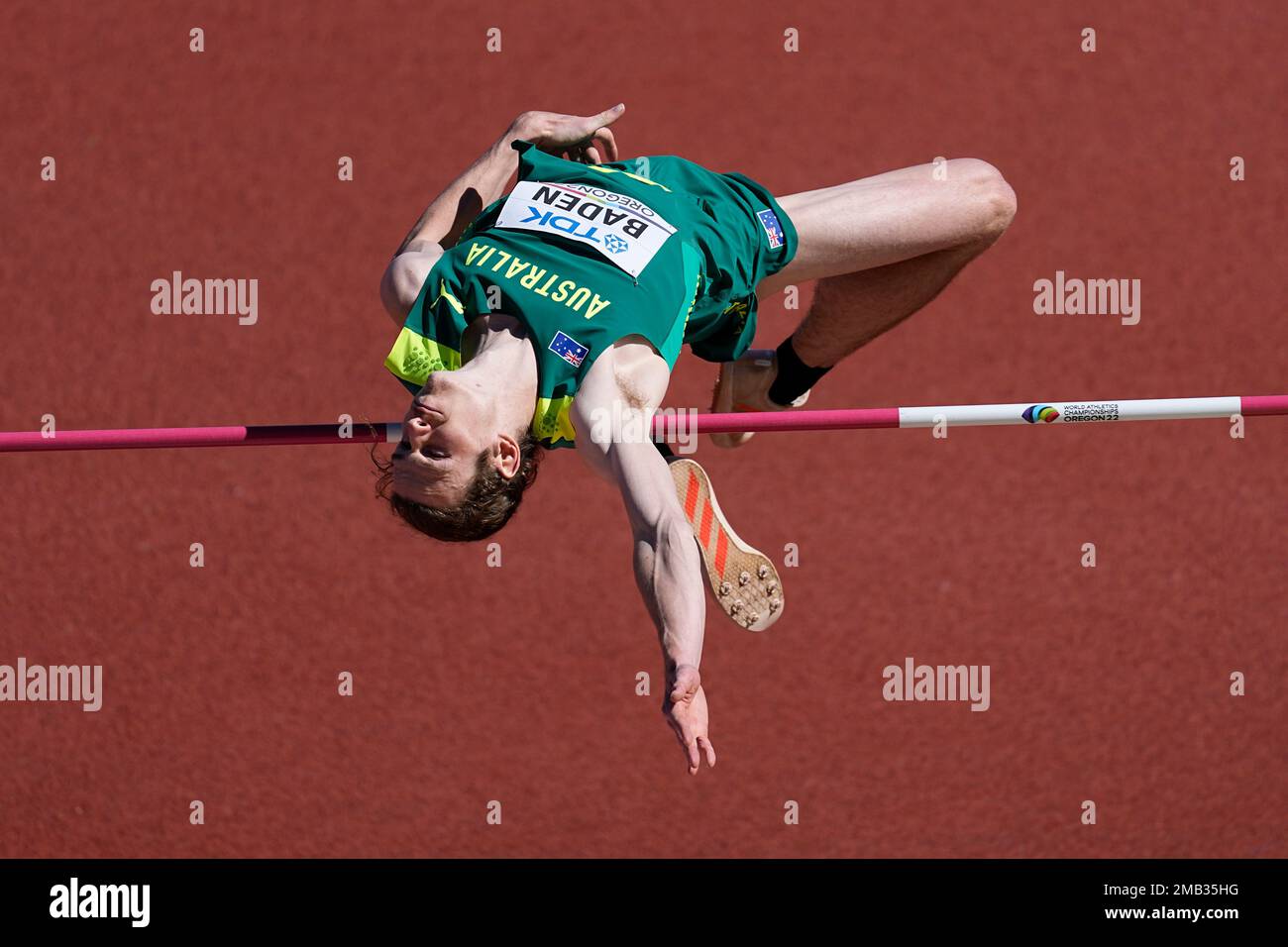 Joel Baden, of Australia, competes in the high jump at the World ...