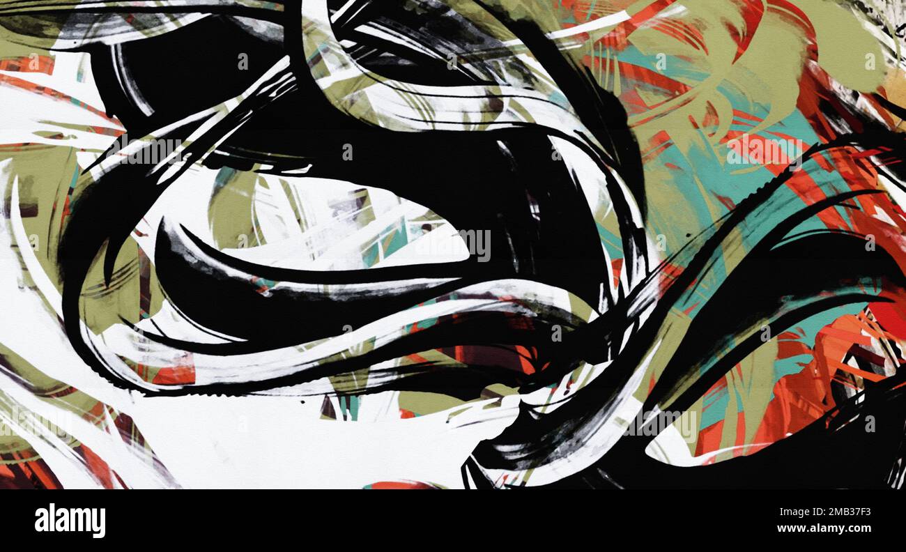 Abstract raster grunge background with blurred wavy smears of paint ...