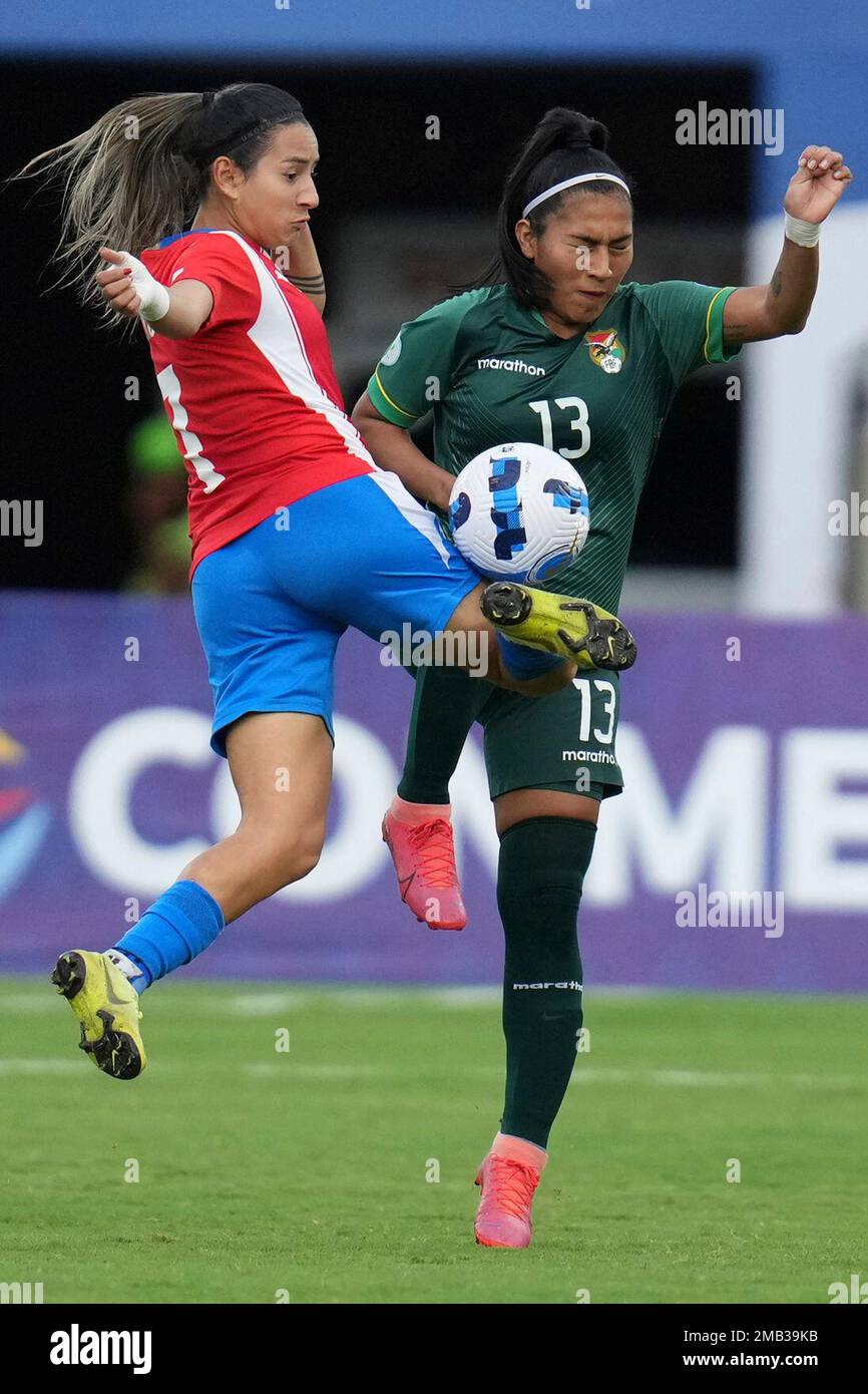 Paraguay's Celsa Sandoval, left, and Bolivia's Ericka Morales fight for ...