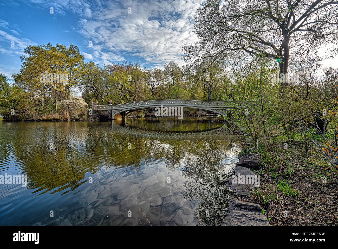 Bow bridge, Central Park, New York City in early spring, morning Stock ...