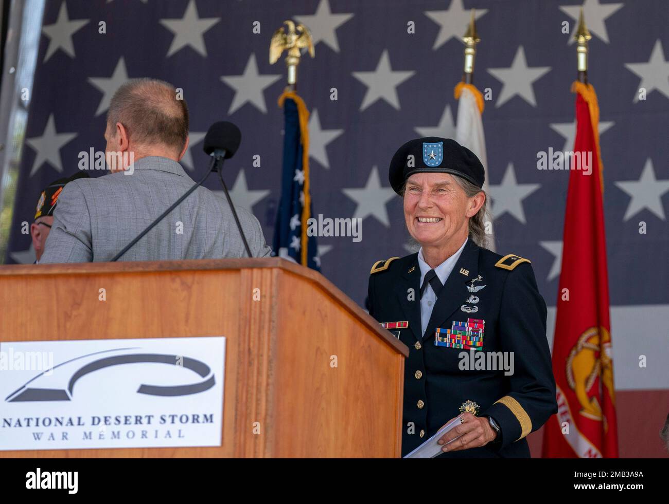Retired Brig. Gen. Rhonda Cornum smilies as she prepares to speak ...
