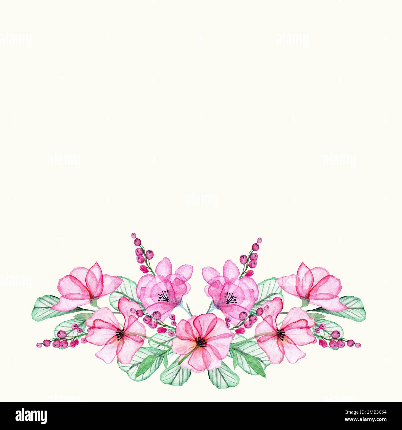 Pink Flowers Composition. Watercolor Hand Drawn Frame. Valentine's Day ...