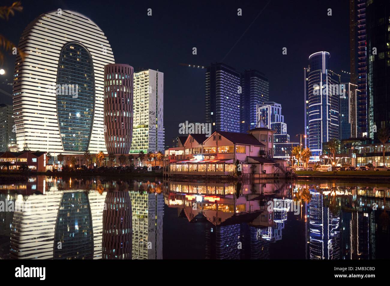 Night city of Batumi. Panoramic view of street Stock Photo - Alamy
