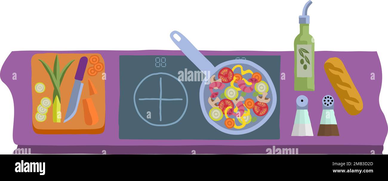 Cooking Vegetable Curry Chinese Food Kitchen Scene Stock Vector Image ...