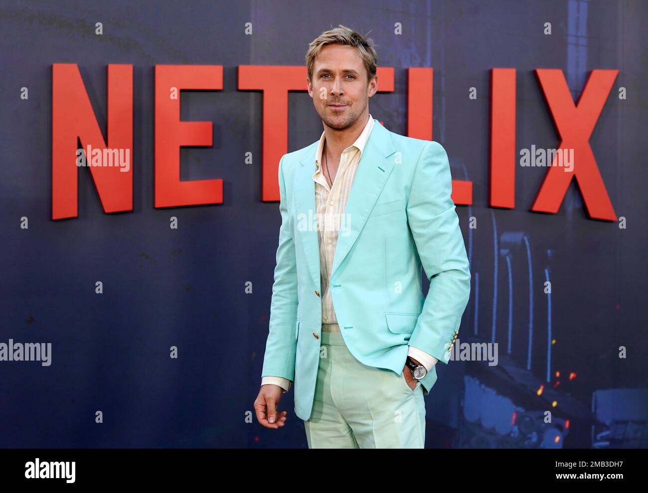 Ryan Gosling, a cast member in "The Gray Man," poses at the premiere of ...