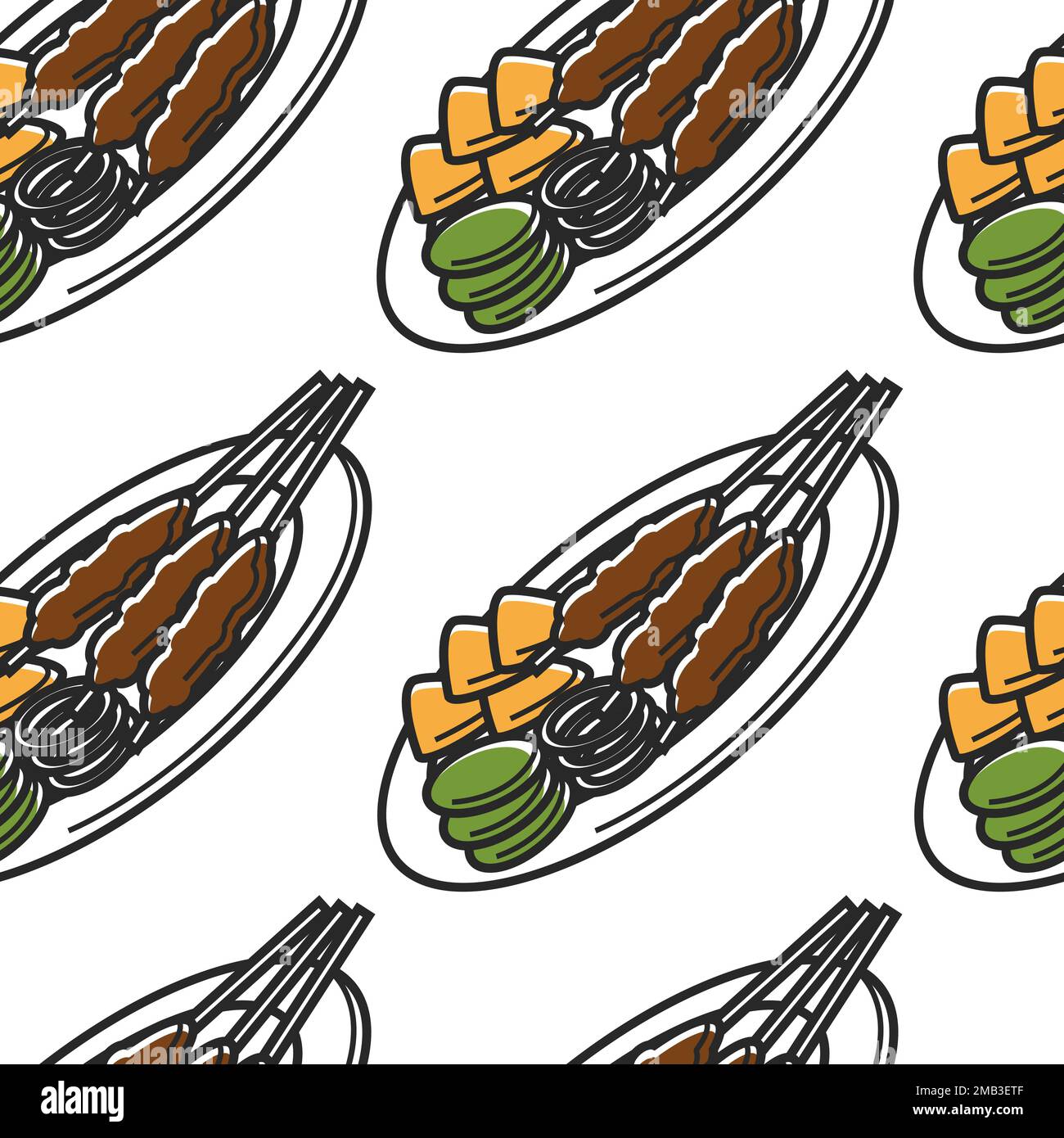 Singapore cuisine seamless pattern satay dish and traveling Stock ...