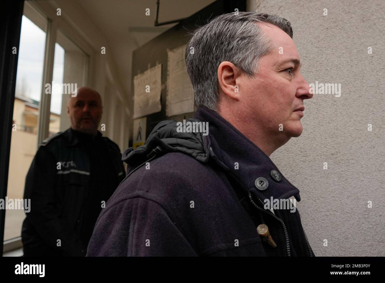 US Embassy General Consul in Romania, John Gimbel exits a police ...