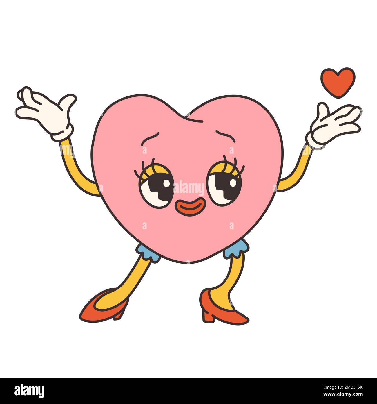 Trendy Groovy Heart Valentines Day Illustration Retro Cartoon Style Valentines Day 70s 60s